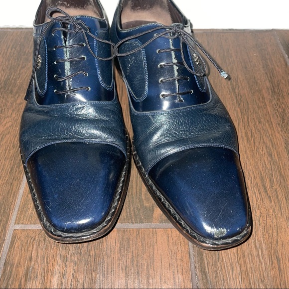 Mezlan | Shoes | Mens Mezlan Blue Pebble And Smooth Leather Cap Toe ...